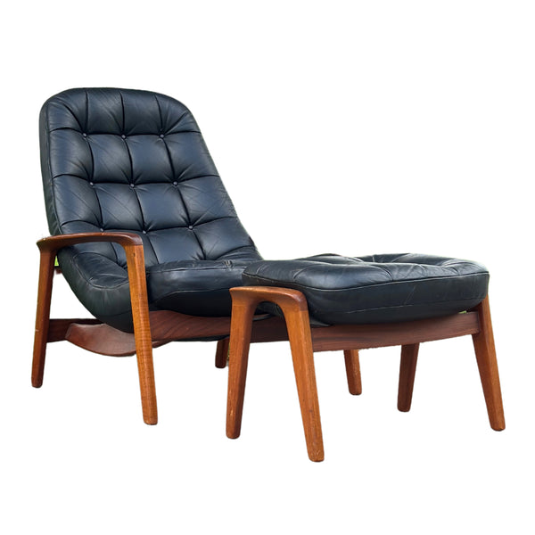 Original Leather R. Huber Chair and Footstool - Decade Five Furniture Co.