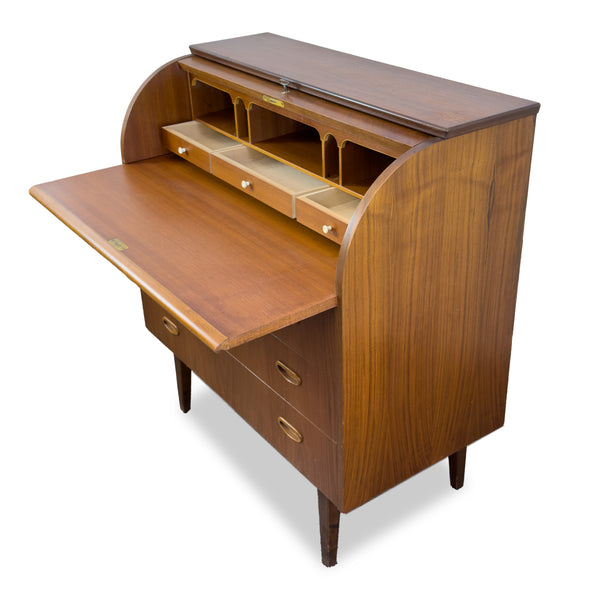 Teak Roll Top Secretary Desk - Decade Five Furniture Co.
