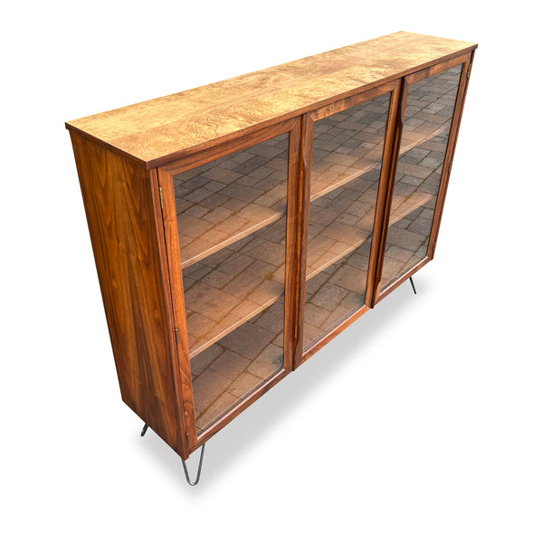 Walnut Bookcase with Glass Doors - Decade Five Furniture Co.